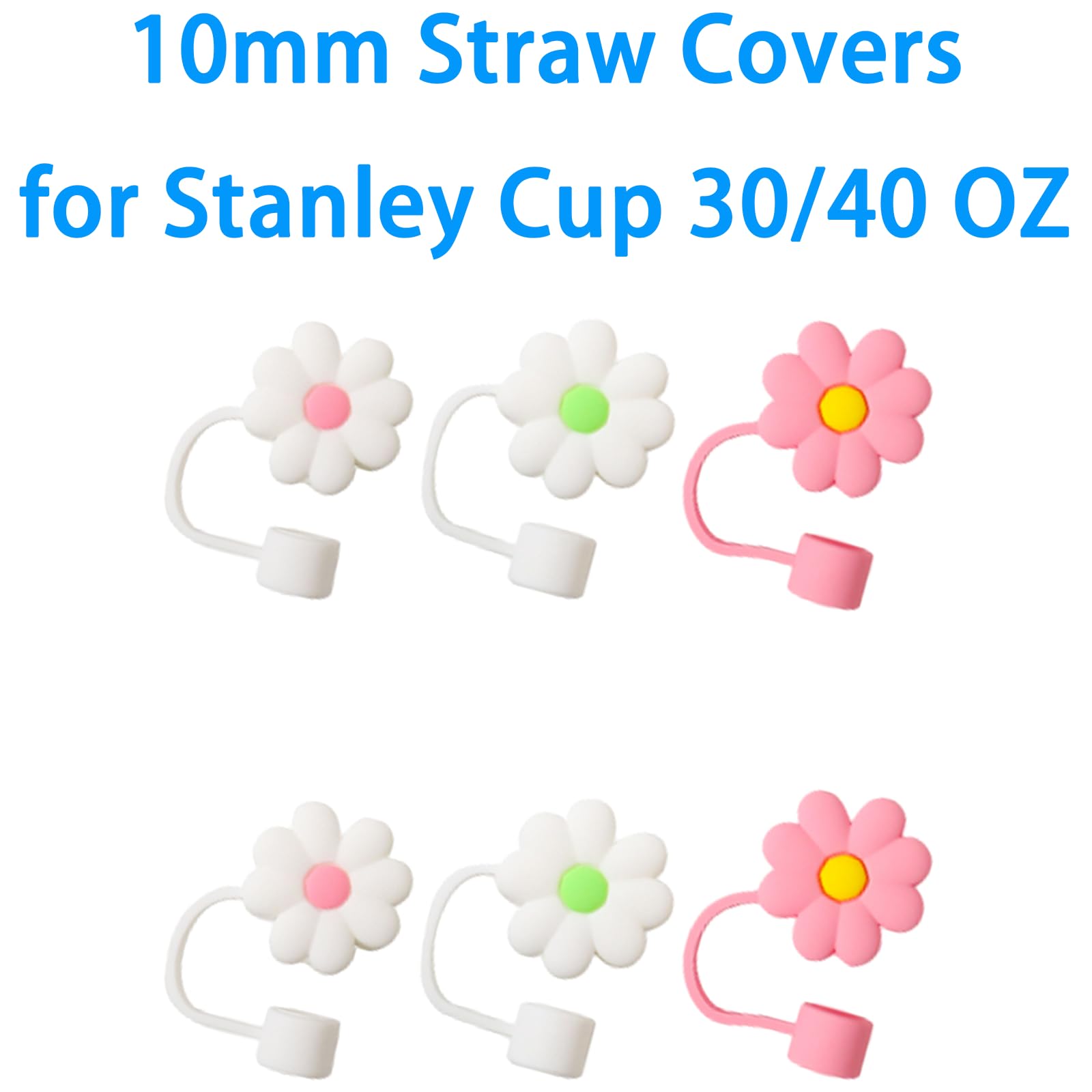 Mikinya 6Pcs Strawberry Stanley Straw Cover,10mm Silicone Stanley Cup Straw Covers, Splash Proof Straw Cap, Cute Straw Lids Straw Tips Covers for Stanley Cups Accessories(Mixed Themes)
