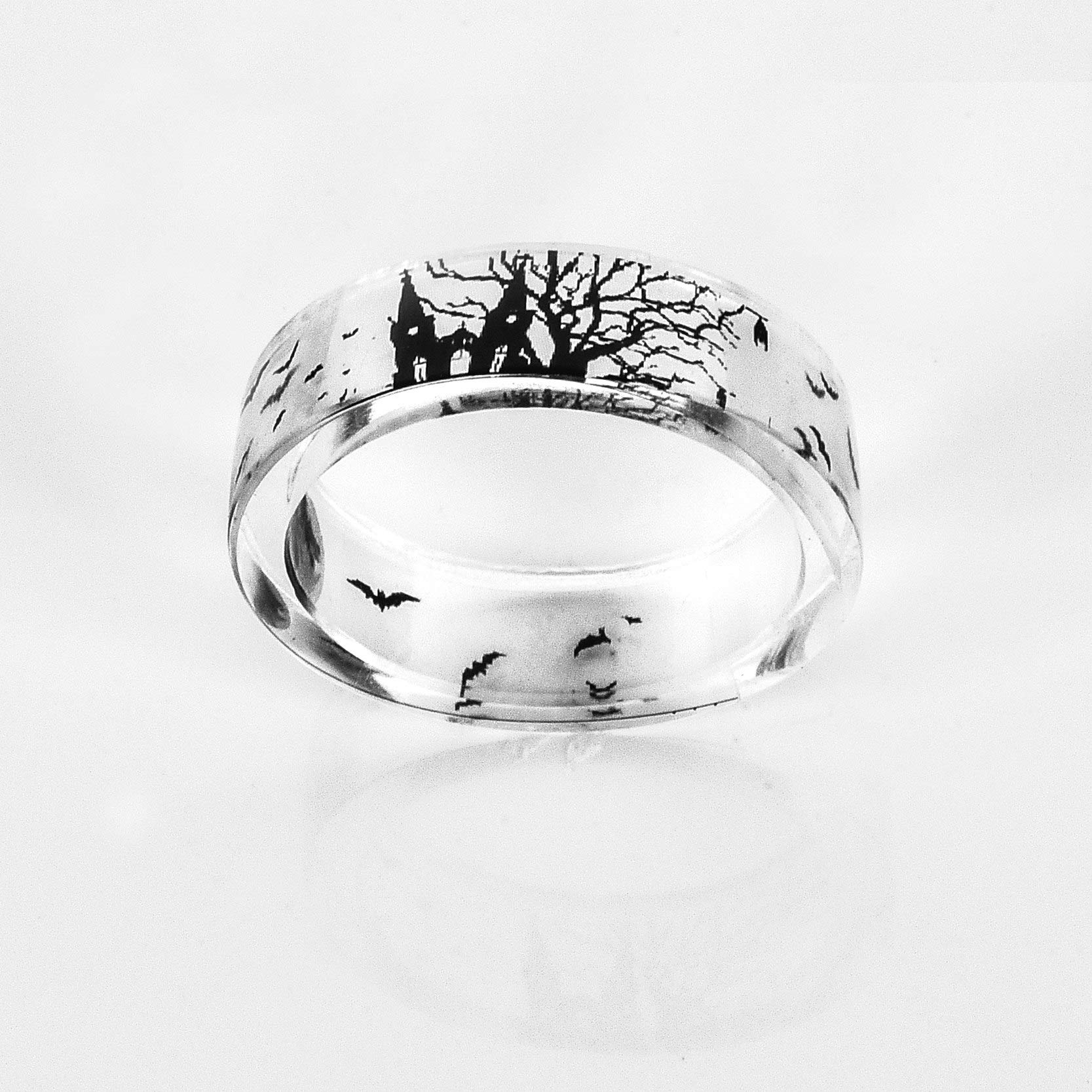 NDJEWELRY Handmade Jewelry Bat and Castle Pattern Women's Engagement Wedding Resin Band Promise Rings Size 11