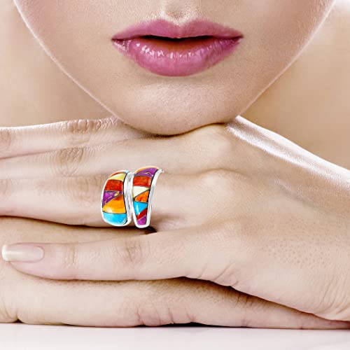 Turquoise Ring Sterling Silver 925 Genuine Gemstones Size 6 to 11 (Multi) (9)