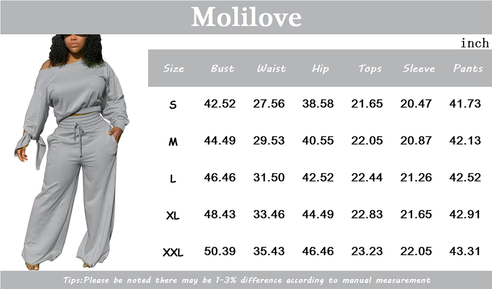 Molilove Women's Solid Sweatsuit Set 2 Piece Long Sleeve Pullover and Drawstring Sweatpants Workout Outfits Sets (Grey, M)