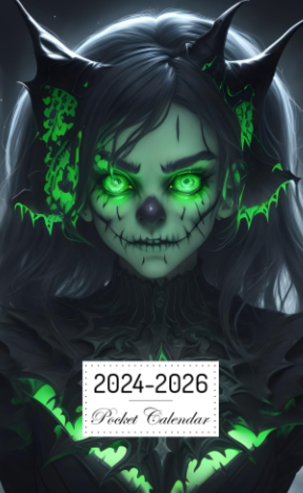 Pocket Calendar 2024-2026: Two-Year Monthly Planner for Purse , 36 Months from January 2024 to December 2026 | Spooky glowing ghosts | Halloween theme | Vampire bats | Cemetery scene | Glowing green