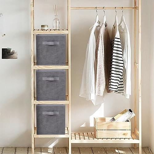 PowerKing Collapsible Storage Cubes with Handles, Fabric Foldable Bins for Closet Shelves, Durable Organization Storage Bins, 10.5'' x 11'' x 10.5'' (2Pack, Grey Stripes),(809-P2)