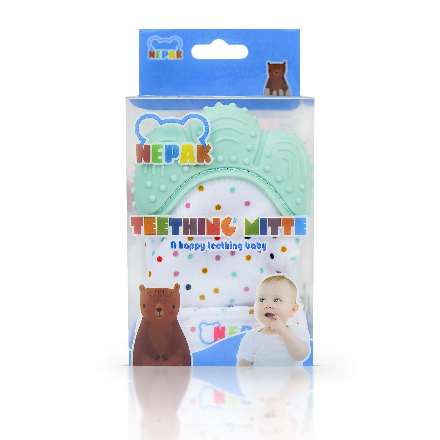 NEPAK 4 Pcs Soothing Teething Mitten,Silicone Teething Mitt,Stimulating Teether Toy,Self Soothing Pain Relief,for 3-6 Months Baby (Mint Colours and Pink)