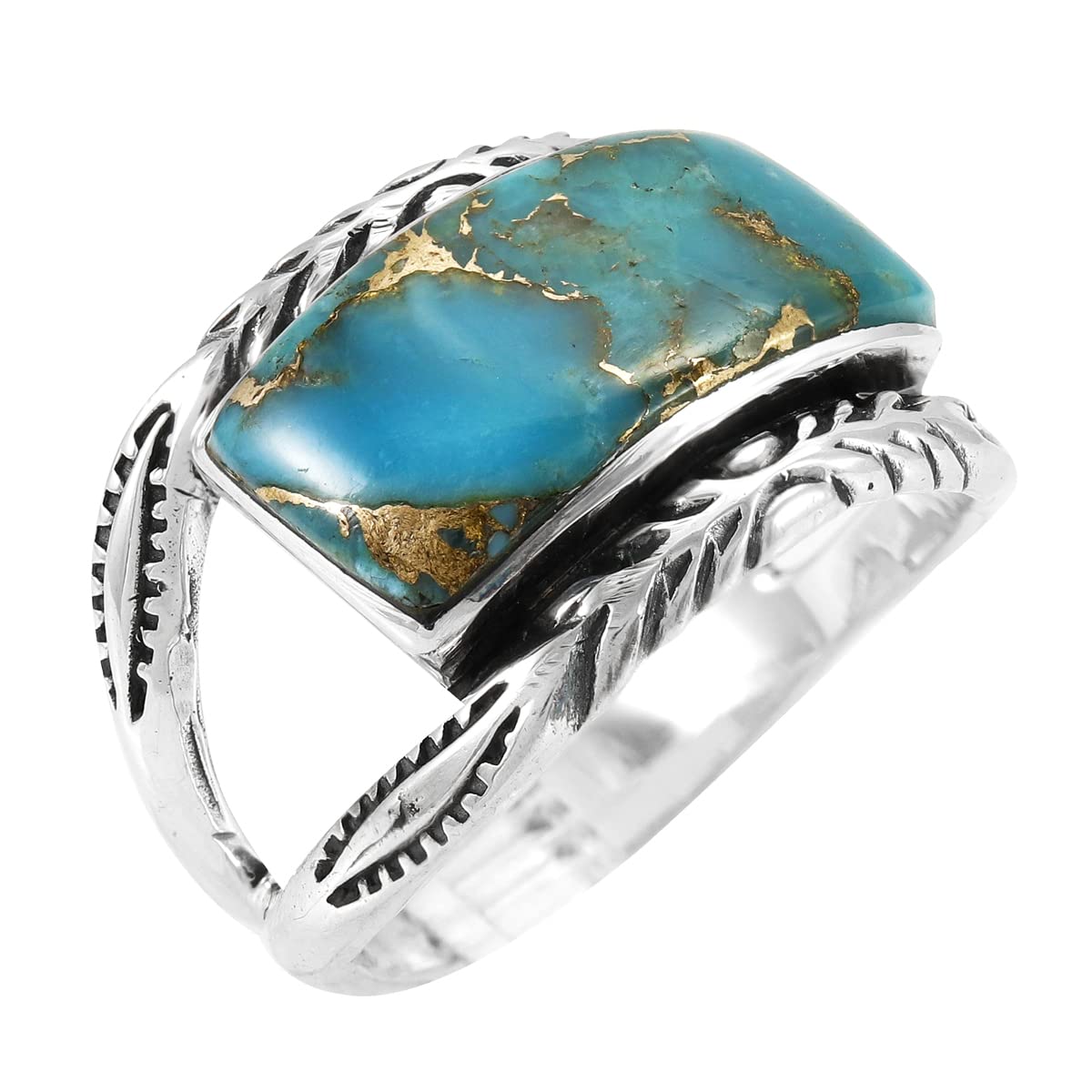 Turquoise Ring Sterling Silver 925 Genuine Gemstones Size 6 to 11 (Teal/Matrix Turquoise) (7)