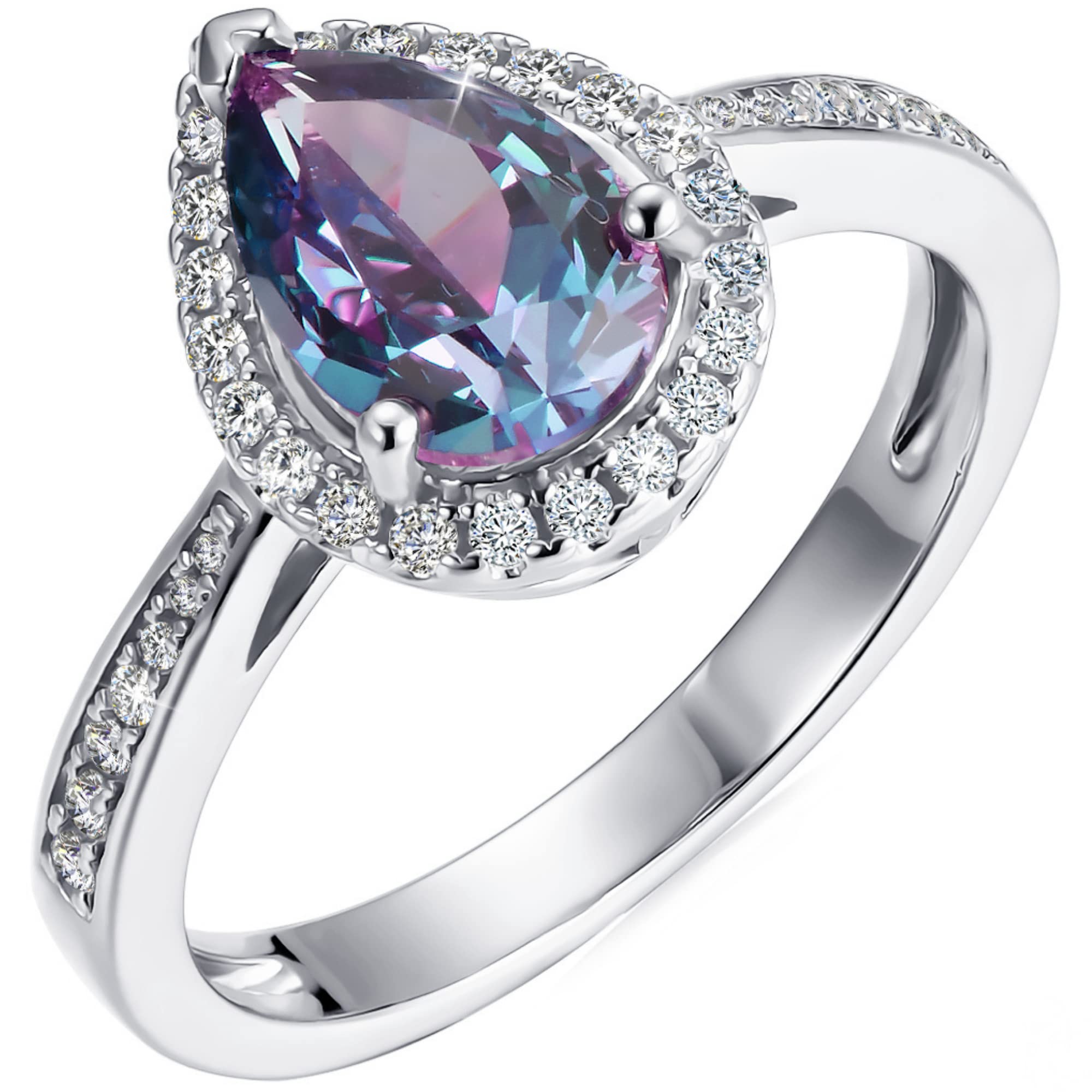 VEMAZA Color Change Alexandrite Ring Sterling Silver Halo Pear Shape TearDrop Statement Engagement Rings For Women (La Beaute, 8)