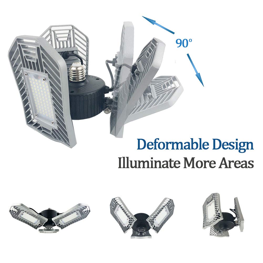Mopzlink Garage Lights, 80W 8000 Lumens LED Garage Light, Deformable Garage Ceiling Lighting, High Brightness Shop Light for Garage, Basement, Workshop, LED High Bay Light Bulb.
