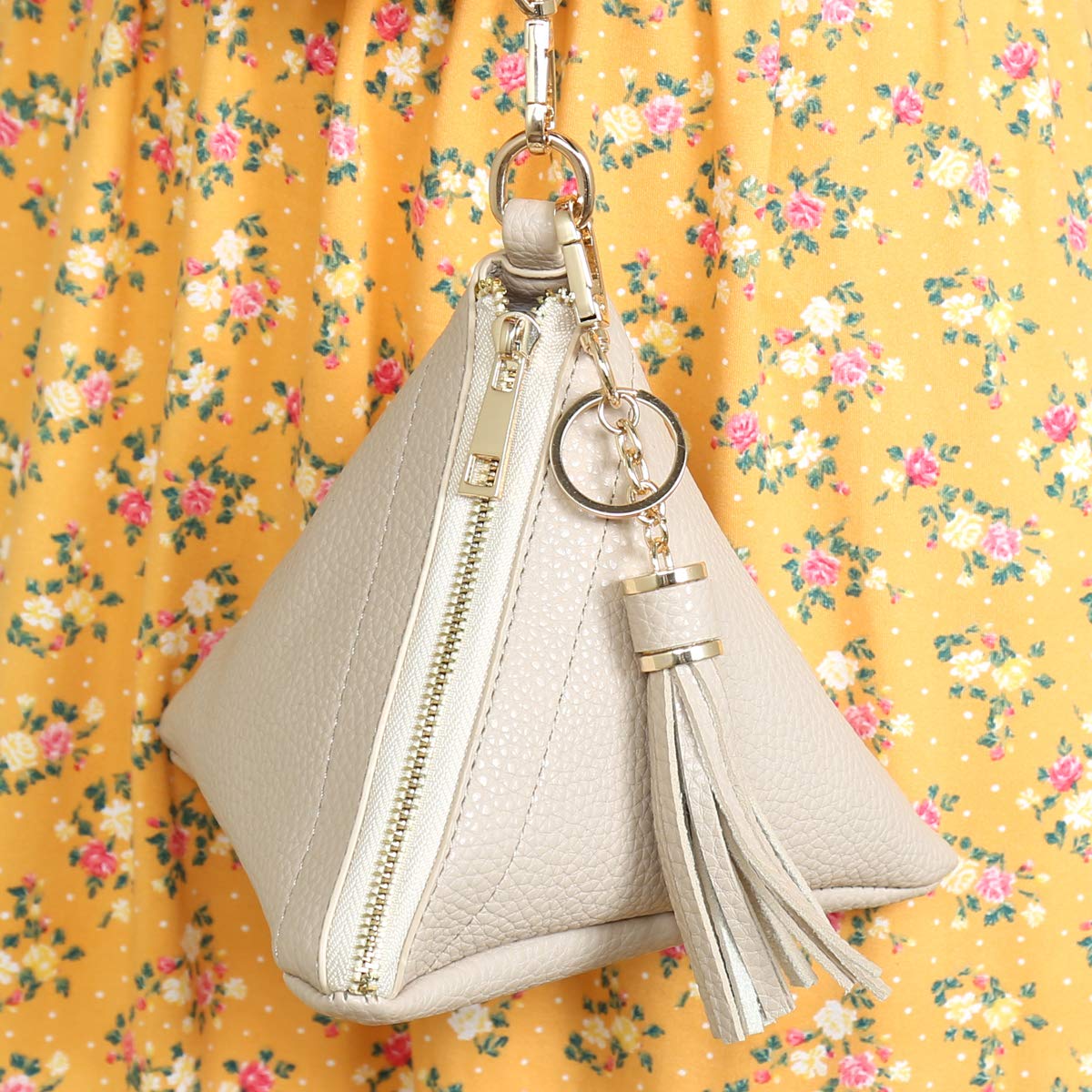 Triangle Vegan Leather Wristlet Clutch Purse Handbag - Pyramid Evening Cocktail Pouch Wallet Detachable Strap & Tassel Charm (Baby Blue) One Size