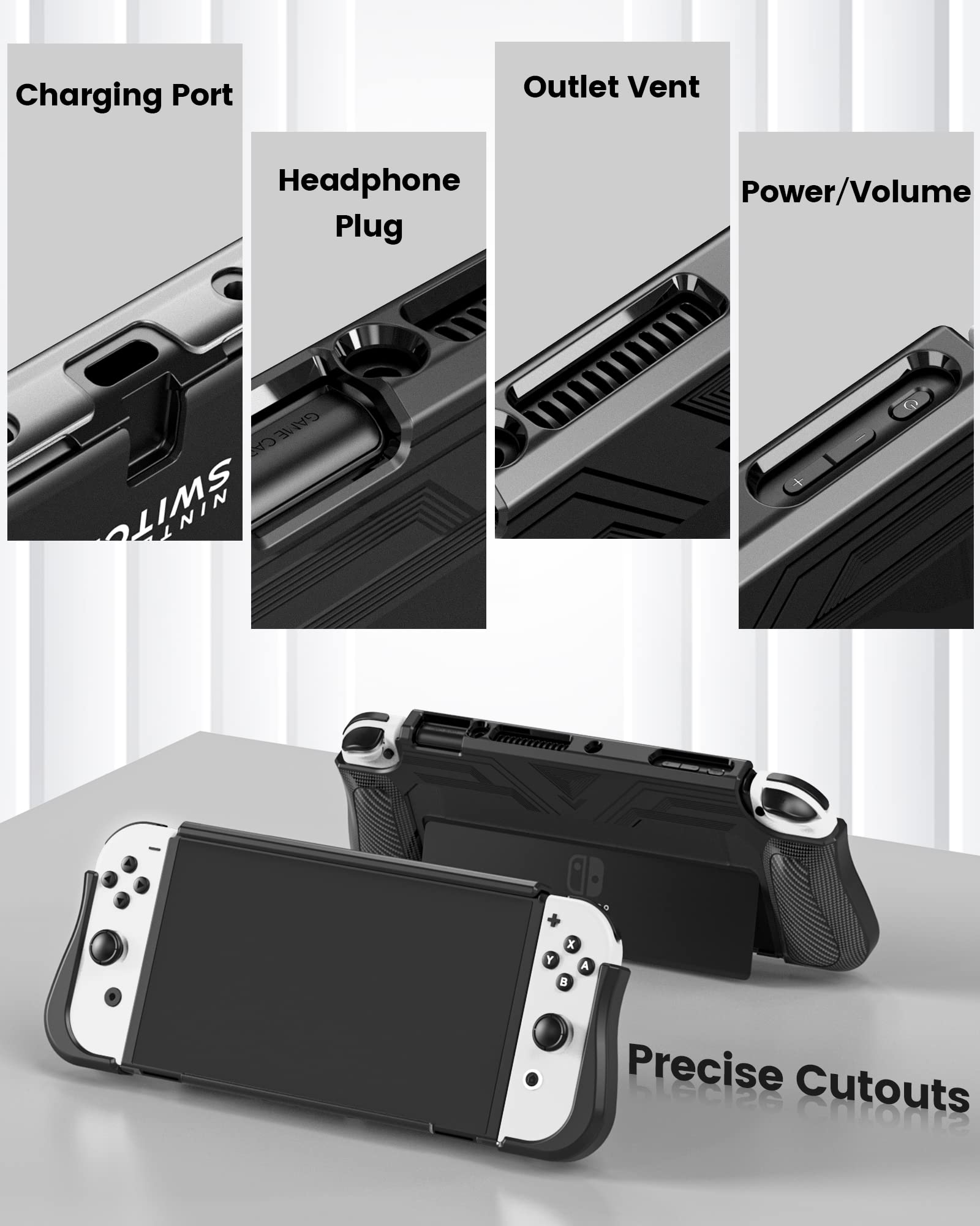 Switch OLED Protective Case, Wiilkac Dockable TPU Case Cover with Screen Protector and 4 Thumb Caps Cover Compatible with Switch OLED Console and Joy Con, Black