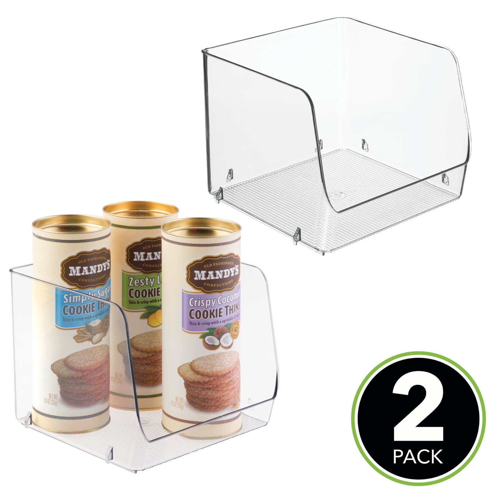 mDesign Modern Stackable Plastic Open Front Dip Storage Organizer Bin Basket for Kitchen Organization - Shelf, Cupboard, Cabinet, and Pantry Organizing Decor - Ligne Collection - 2 Pack - Clear