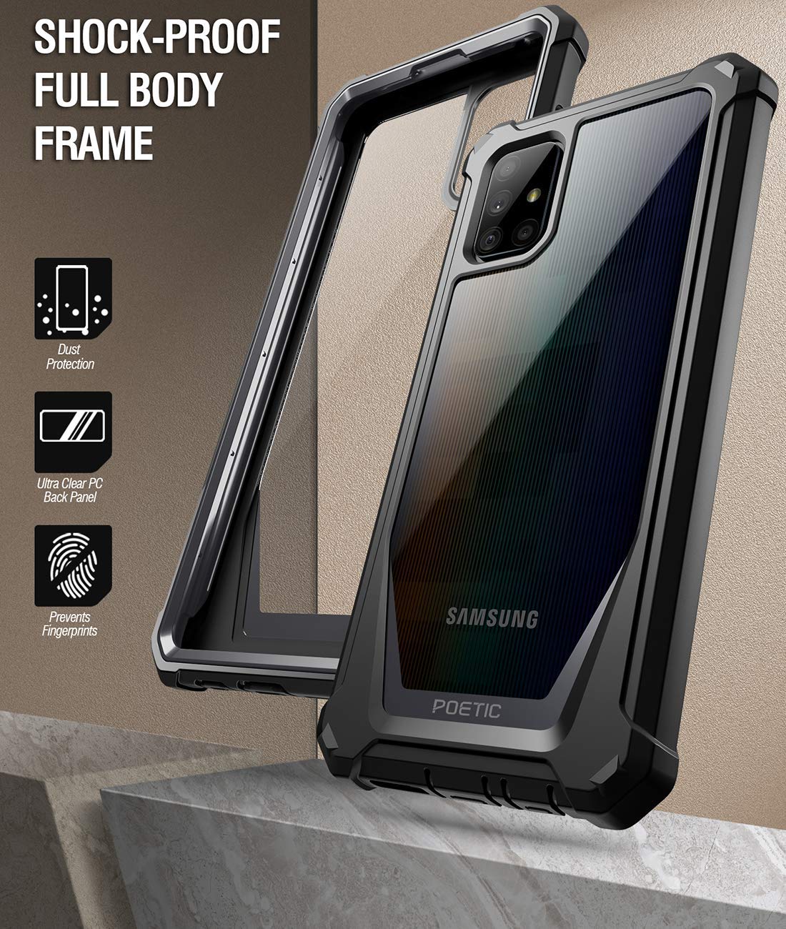 Poetic Guardian Case for Samsung Galaxy A71 5G UW (Verizon Version), [Not Fit Galaxy A71 4G and A71 5G] Full-Body Hybrid Shockproof Bumper Cover with Built-in-Screen Protector, Black/Clear