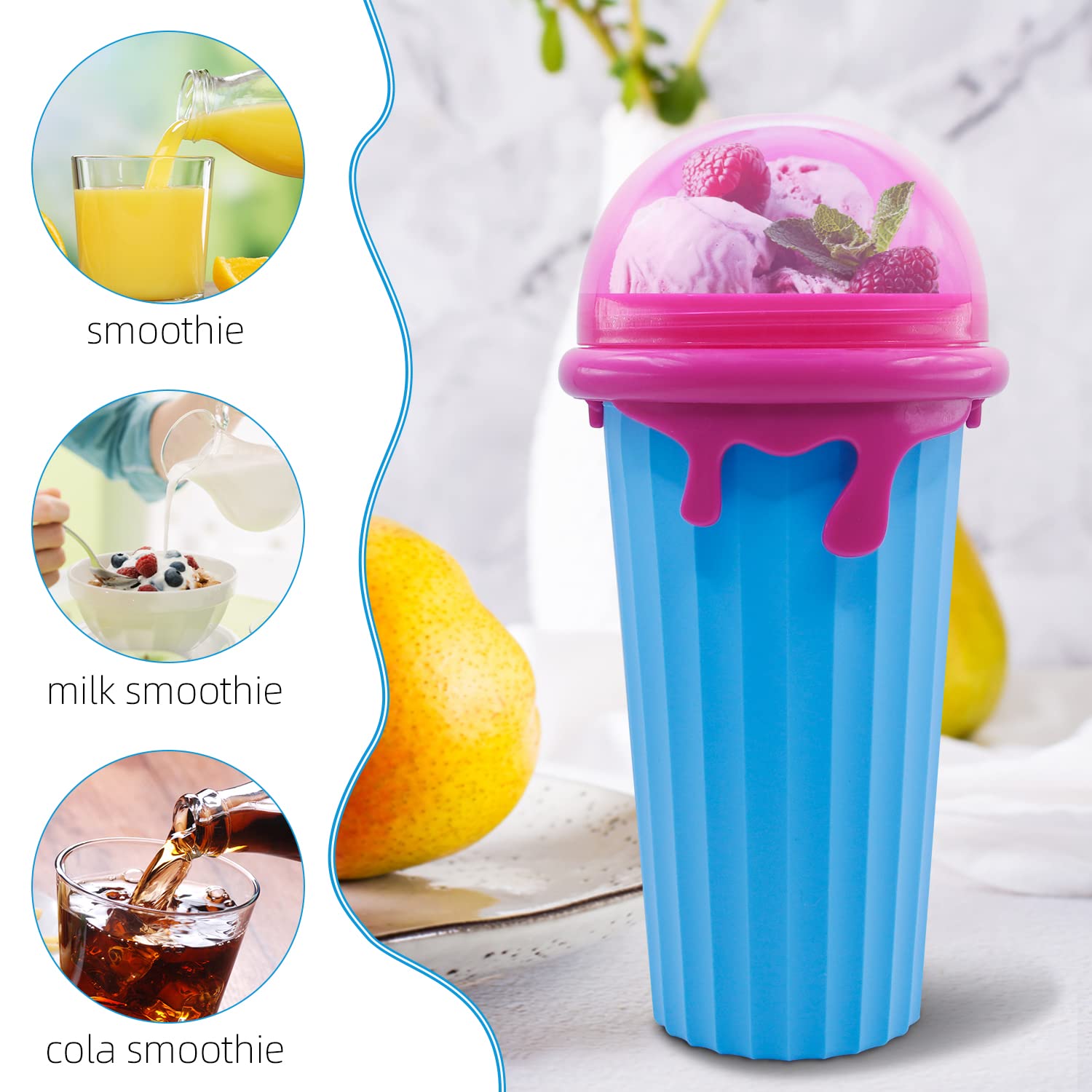 RAUMAXE 2 Pack Slushy Cup Slushy Maker Cup Large Capacity 500ml Frozen Magic Cup Cooling Maker Cup Freeze Mug Milkshake Smoothie Mug