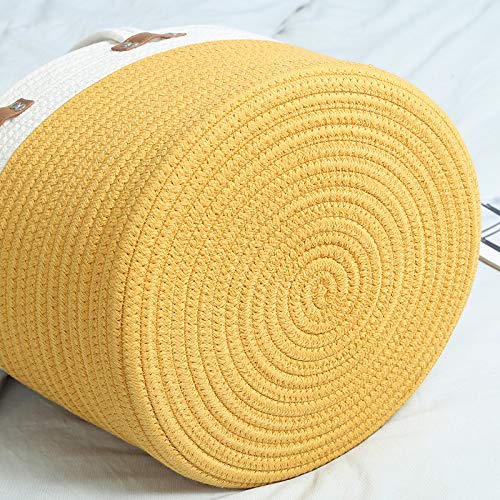 Nerseki Cotton Rope Laundry Basket 13.8''*12.2'' Hampers in Yellow Storage Living Room, Laundry Décor (Large)
