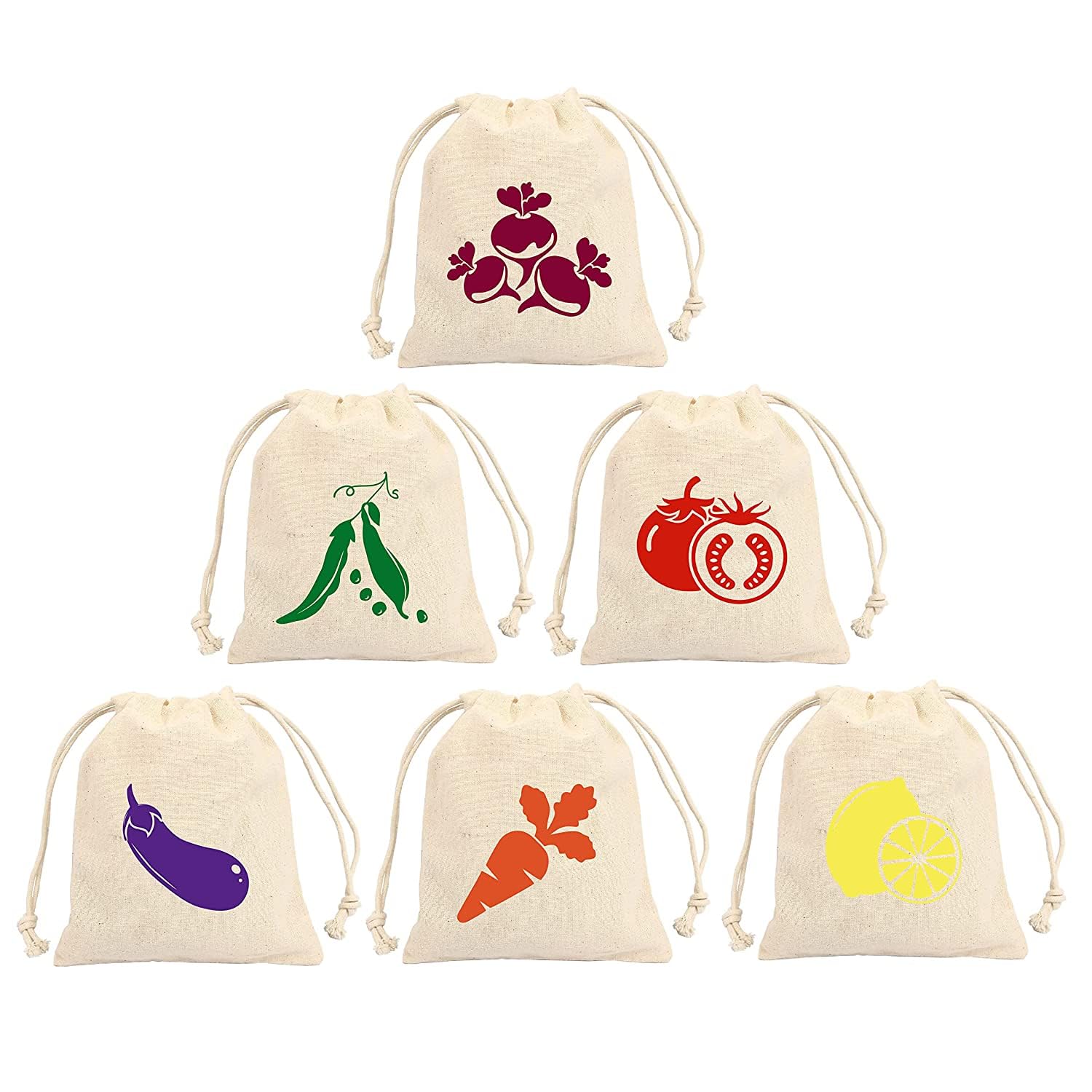 Mayatra's 100% Reusable Produce Cotton Bags - Washable Organic Vegetable Bags - Eco Friendly, Biodegradable Cloth Bag with Drawstring - (10 * 12 Inches Size) (Pack Of 6)