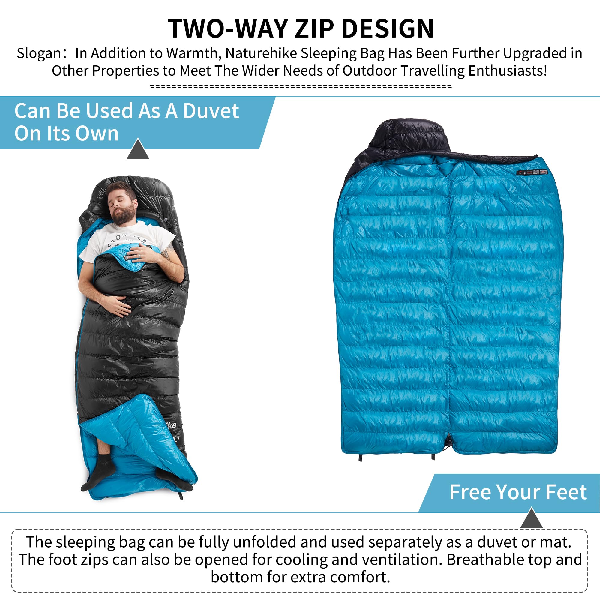 Naturehike Ultralight Goose Down Sleeping Bag, 750FP Backpacking Sleeping Bag, Compact Waterproof Sleeping Bag for Adults & Kids, Cold-Weather Sleeping Bag for Camping, Hiking, Traveling