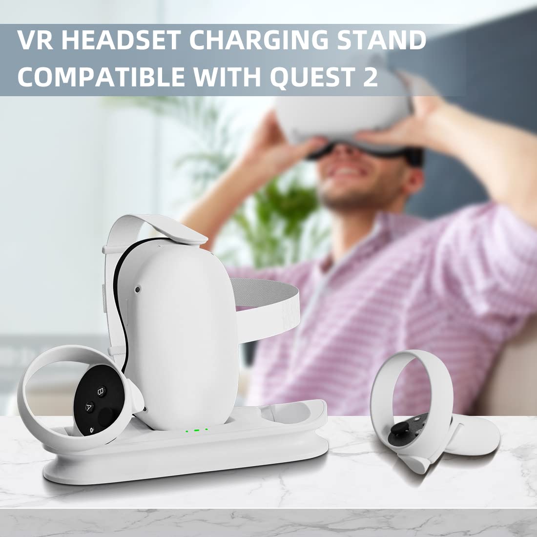 VR Charging Dock for Oculus Quest 2, Upgraded VR Headset Charging Station Stand Set for Meta Quest 2 Accessories for Quest 2, Headset Display Stand and Controller Mount with 2 Rechargeable Batteries
