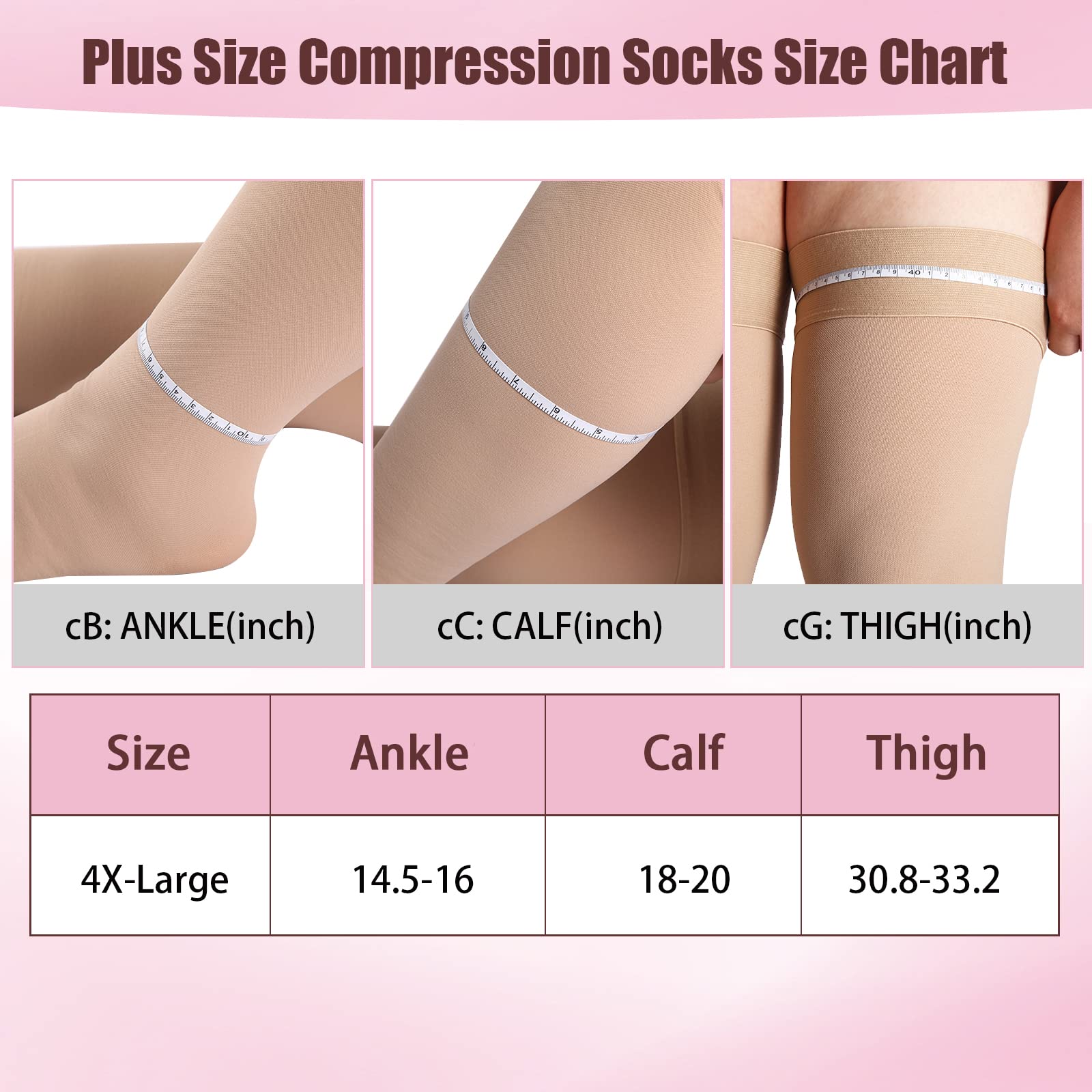 Plus Size Medical Compression Socks 20-30 mmHg for Women Men Circulation with Grip Open Toe Extra Wide Leg Black Beige, 4XL