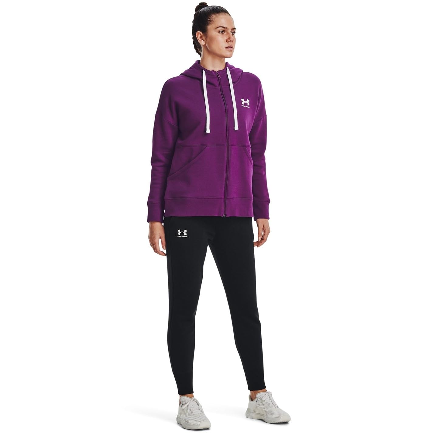 Under Armour Women's Rival Fleece Joggers(Black/Black/White, Small)