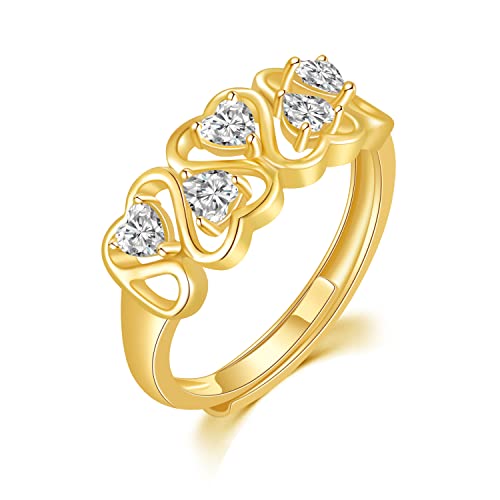 PHNIBIRD Ring for Women Sterling Silver 925 Heart Gold Rings Ring for Thanksgiving Valentine's Day Gifts Adjustable