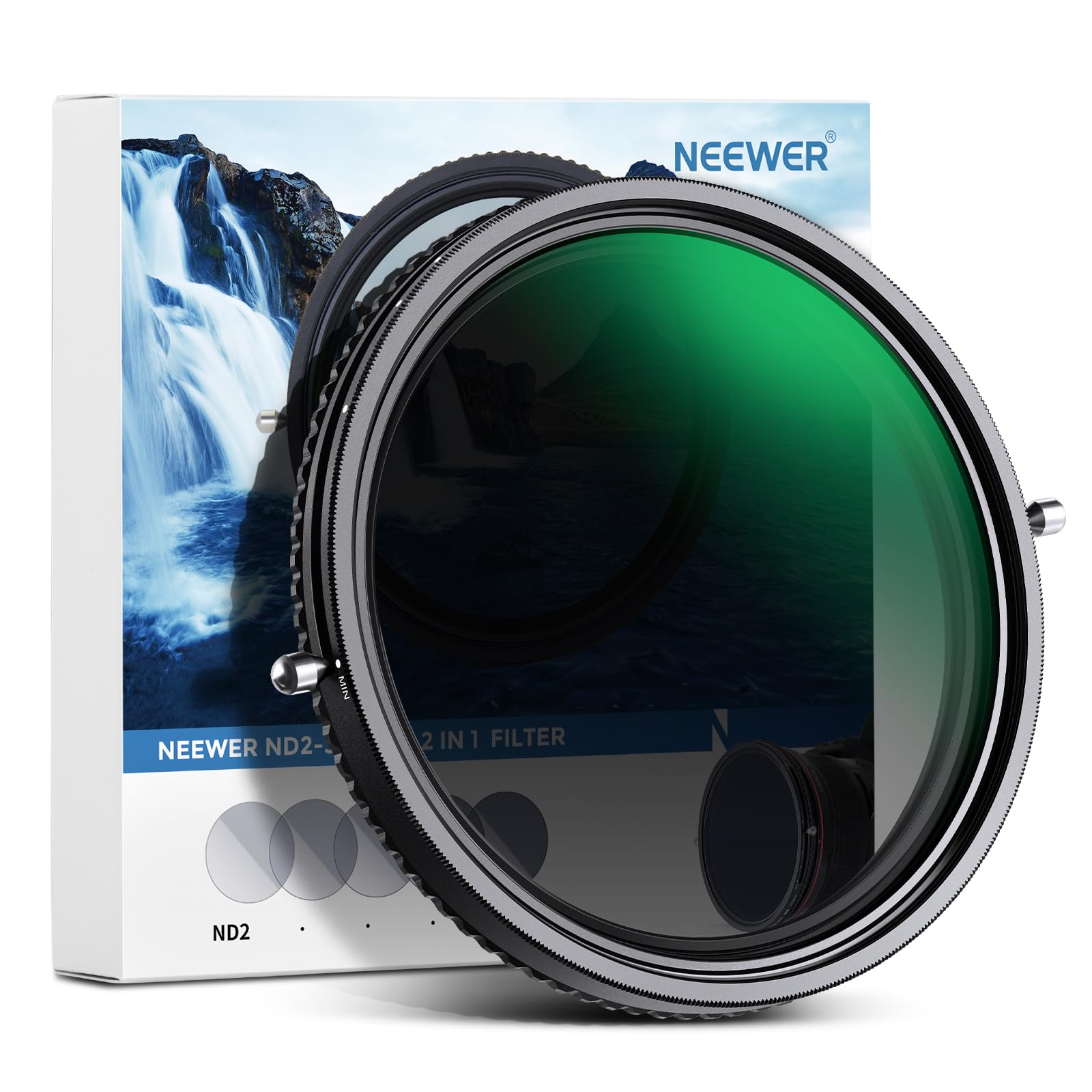 NEEWER 2 in 1 82mm Variable ND Filter ND2âND32&CPL Filter(Circular Polarizer Filter) No X Cross/30 Layer Nano Coated/HD Optical Glass/Ultra Slim Aluminum Alloy Frame/Water Repellent/Scratch Resistant