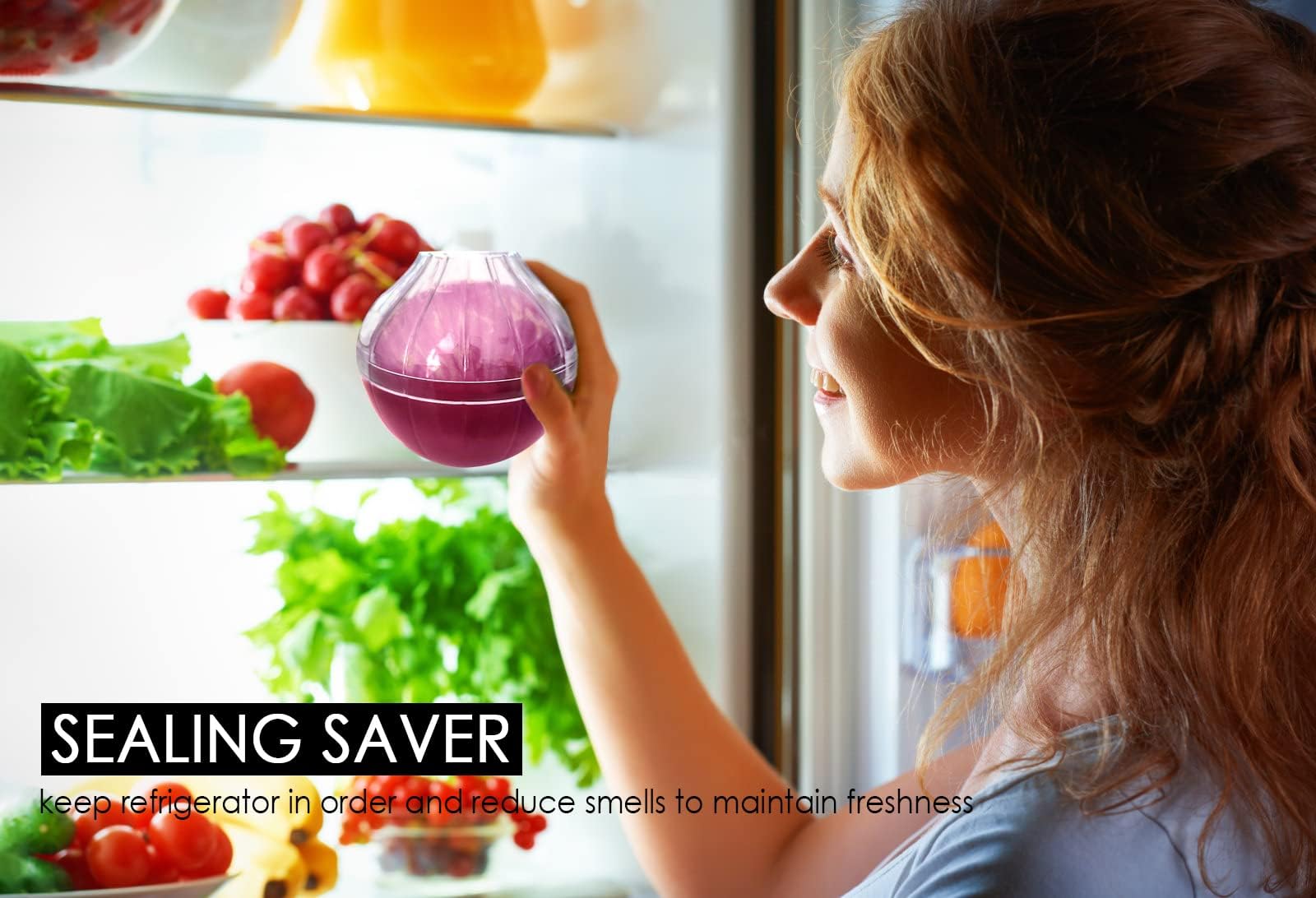 ZTFORUS Onion Keeper for Refrigerator, Reusable Food Storage Container with Lid, Onion Tomato Vegetable Saver Organizer, Clear Lid, Tight Seal