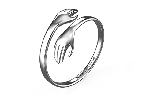Spire Designs S925 Sterling Silver Hug Ring - Adjustable Hand Ring for Mother Daughter Women and Men - Won’t Let You Go Hug Ring