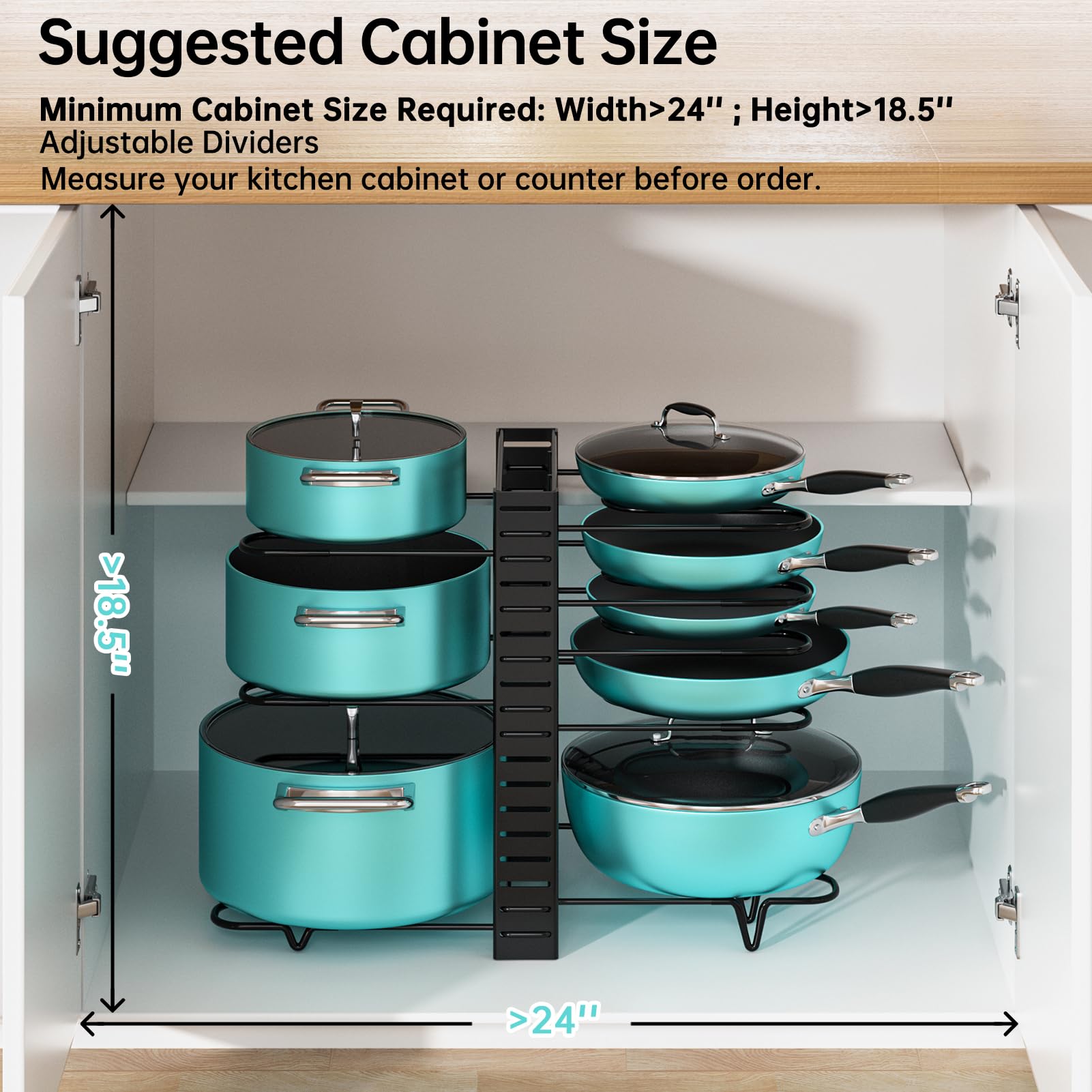 MUDEELA Pots and Pans Organizer for Cabinet and 10 Expandable Pot Organizer Bundle