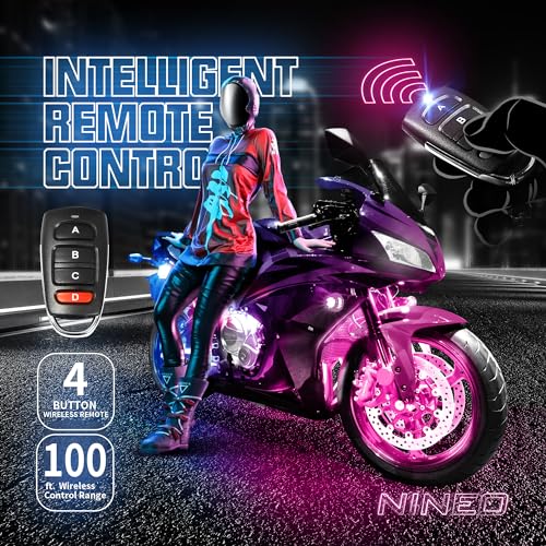 NINEO 8Pcs Motorcycle LED Light Kit with Brake Light, Motorcycle Underglow Lights with Remote Control Fit for Most Motorcycles Carts Trikes Cruiser Scooter ATV UTV - Pack of 8