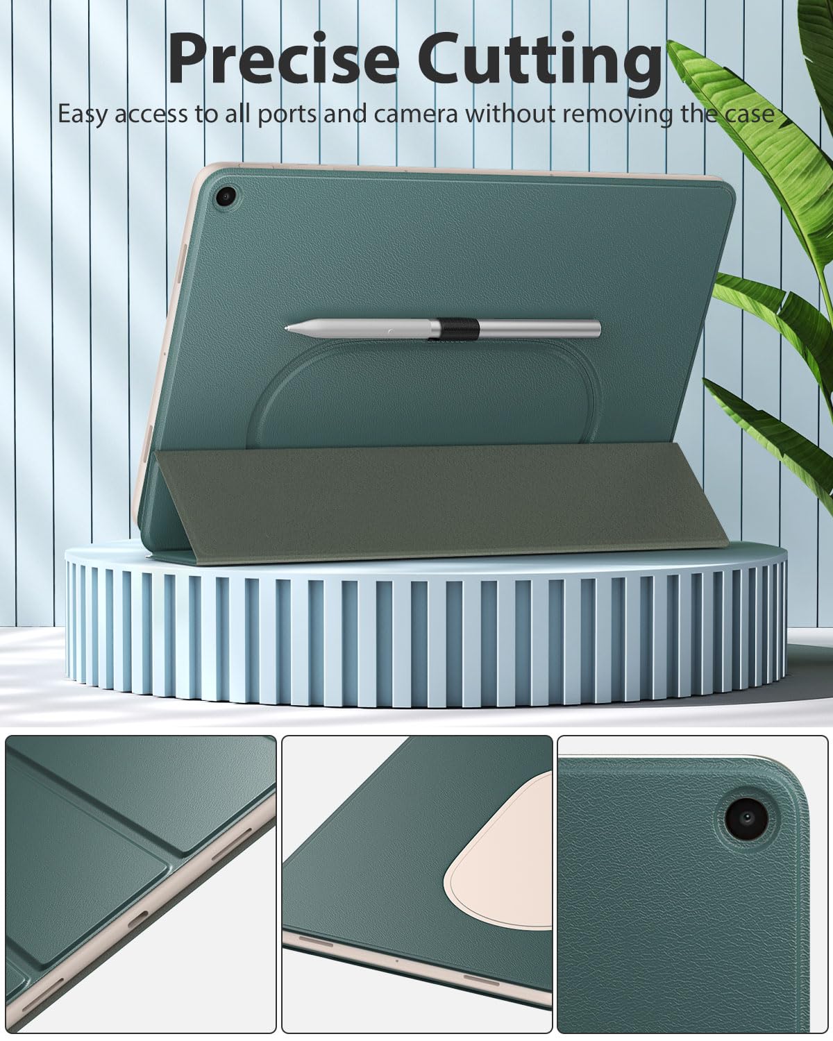 MoKo for Google Pixel Tablet Case 2023, Foldable Design + Ultra Thin Slim Leather PC Trifold Stand Cover+with Pencil Holder,Case for Pixel Tablet 2023, 11 inch, Dark Green