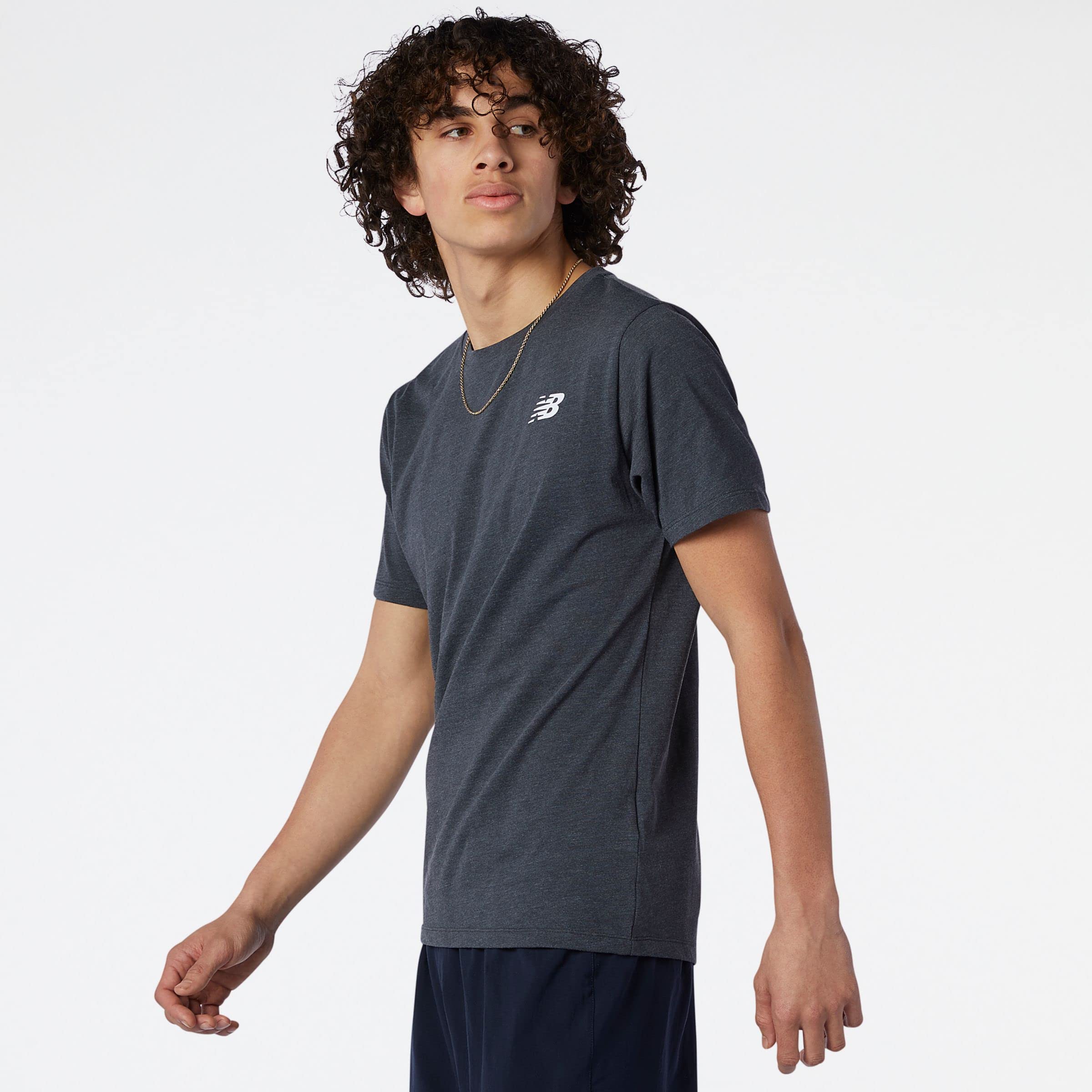 New Balance Men's Heather Tech Short Sleeve, Black Heather , Medium