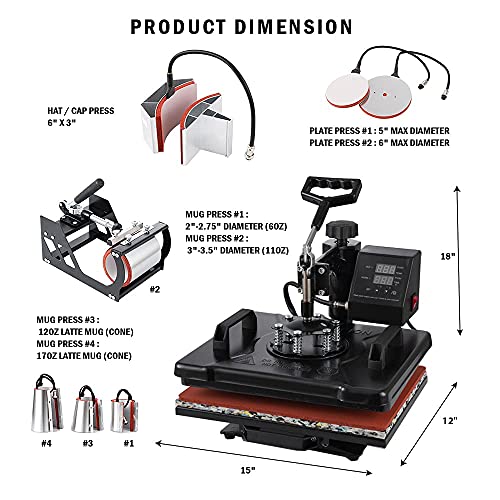 Pro 8 in 1 Heat Press Machine 12x15 Combo Teflon-Coated, Upgrade Slide Out Drawer Tshirt Press, Premium Aluminum Hat Press, Multifunction Swing Away Heat Transfer Press for T Shirts/Cap/Mug/Plate