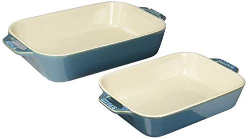 STAUB Ceramics Rectangular Baking Dish Set, Casserole Dish, Baking Pans for Lasagna, Cake, 2-Piece, Rustic Turquoise