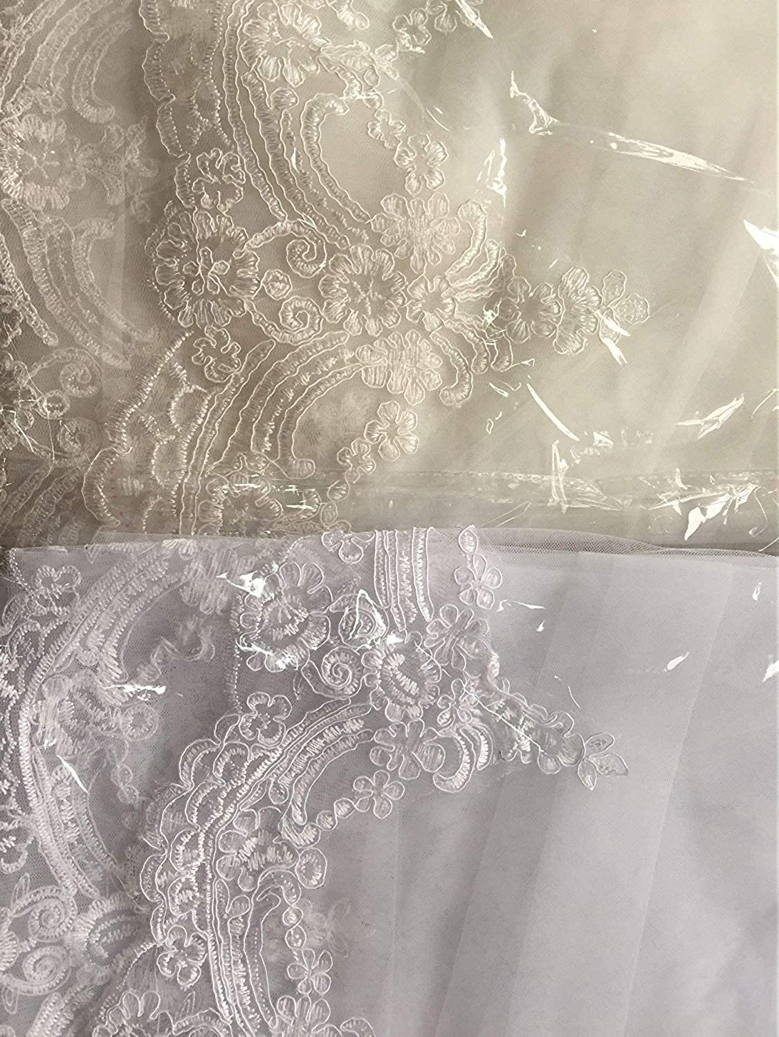 SYZ-inems Wedding Veil and Tiara, Veils for Brides, 1 Tier Lace Cathedral Wedding Veil with Comb (59" W-118 L,White)