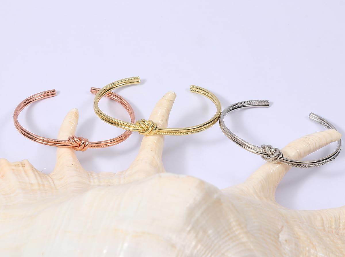 MANZHEN 14K Real Gold Plated bracelets Simple Knot Bangle Cuffs for Women Adjustable Sailor Love Knot Bangle Bracelet Bridesmaid Gift (Gold)