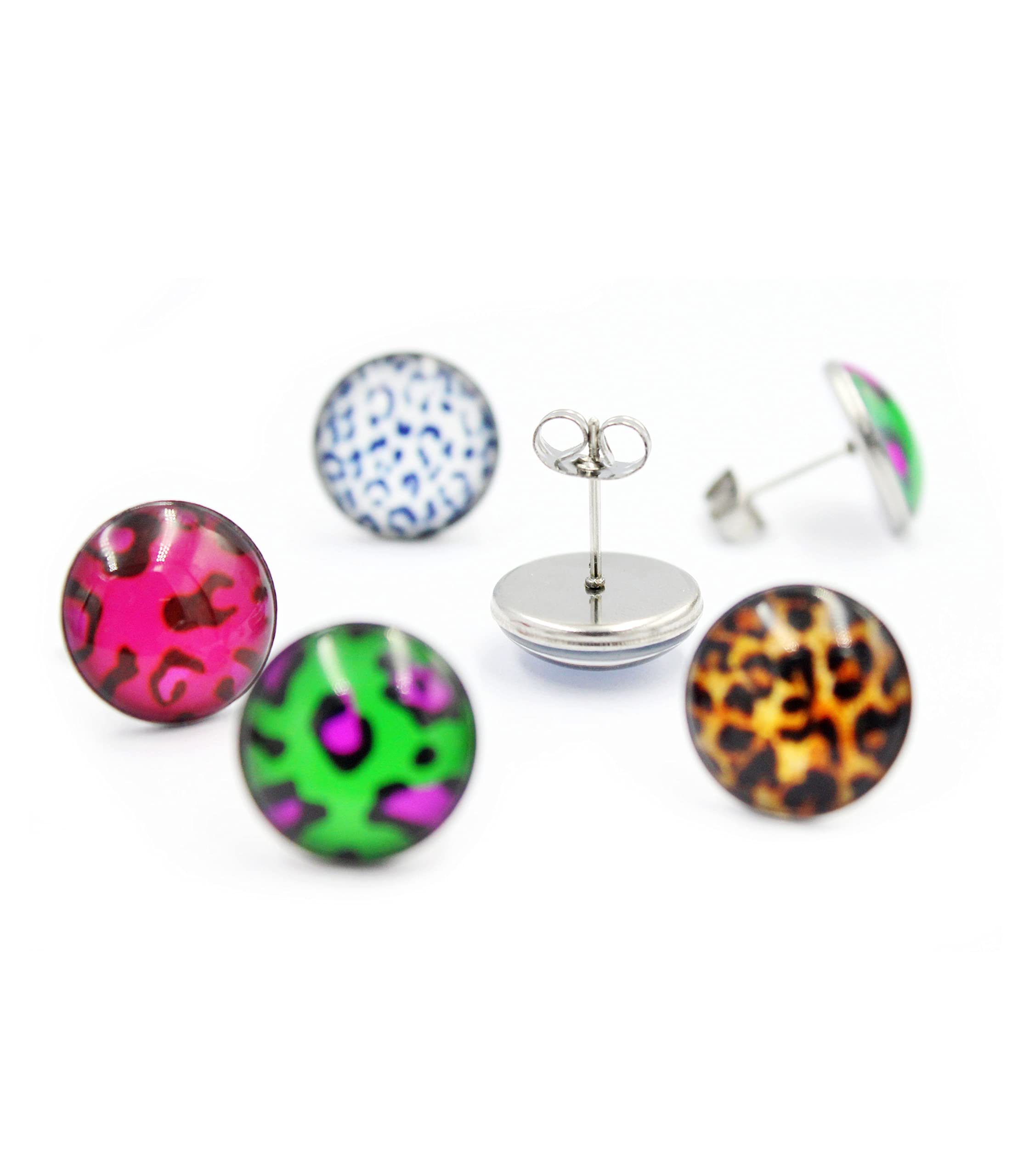 ONEP Cheetah Earrings Women's Leopard Print Stainless Steel Stud Earring (12 Pairs)