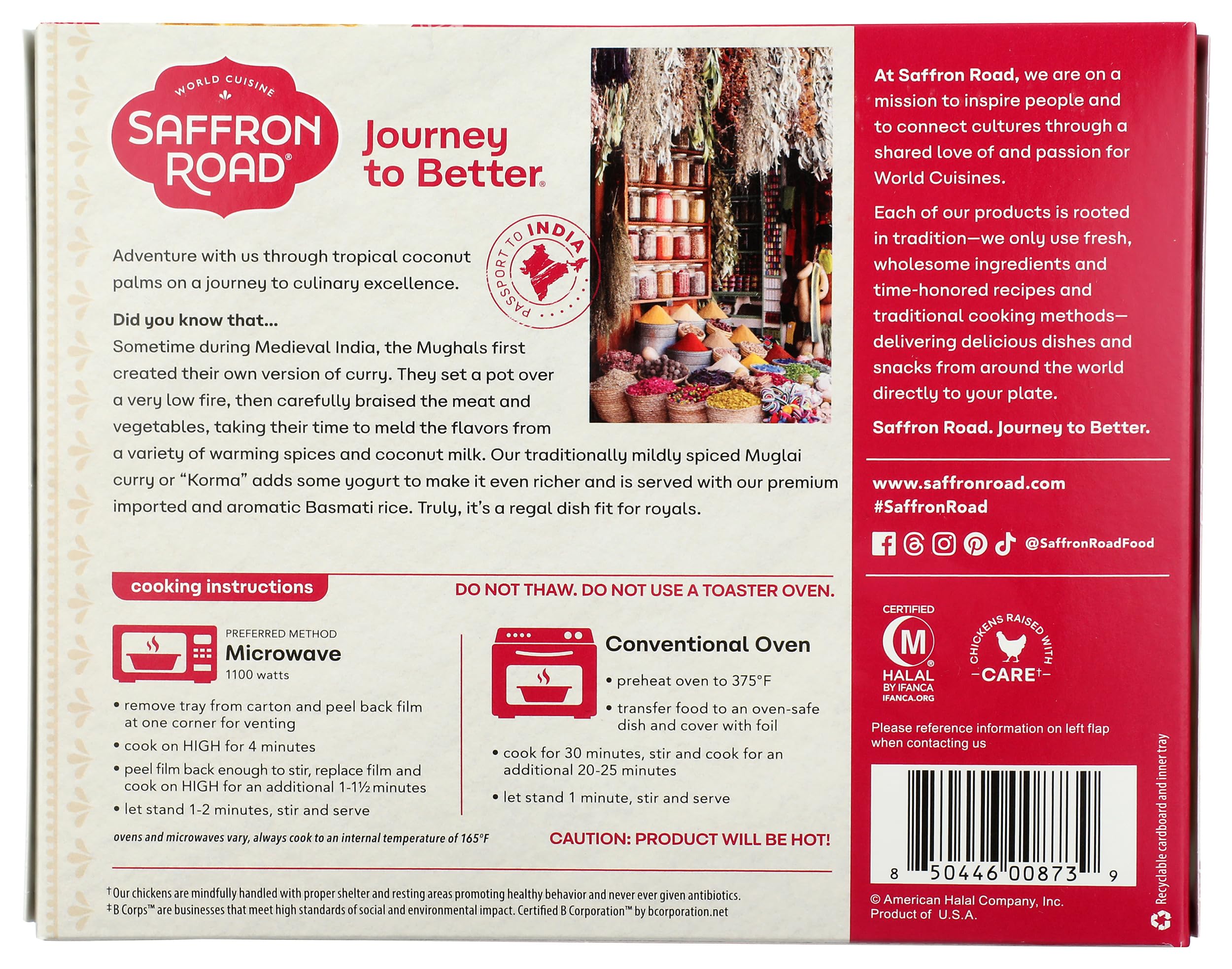 Saffron Road Coconut Curry Chicken with Basmati Rice Frozen Dinner, 10oz - Antibiotic Free, Gluten Free, Halal