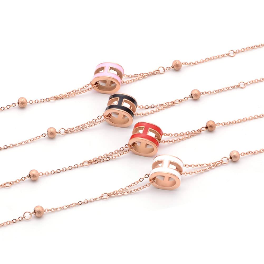SPOMUNT Classic H Design Rose Gold Plated Bracelet Colorful Color Enamel Optional Women's Gift (White, Stainless Steel)