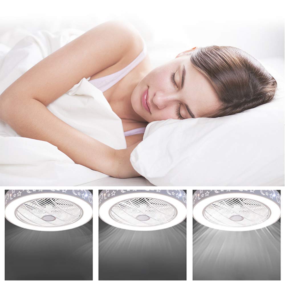 Modern Ceiling Fan Lights with Remote Control Flush Mount, LED Fan Lamps Invisible Dimming 3 Colors Lighting, Home Dining Room Bedroom Living Ceiling Lights