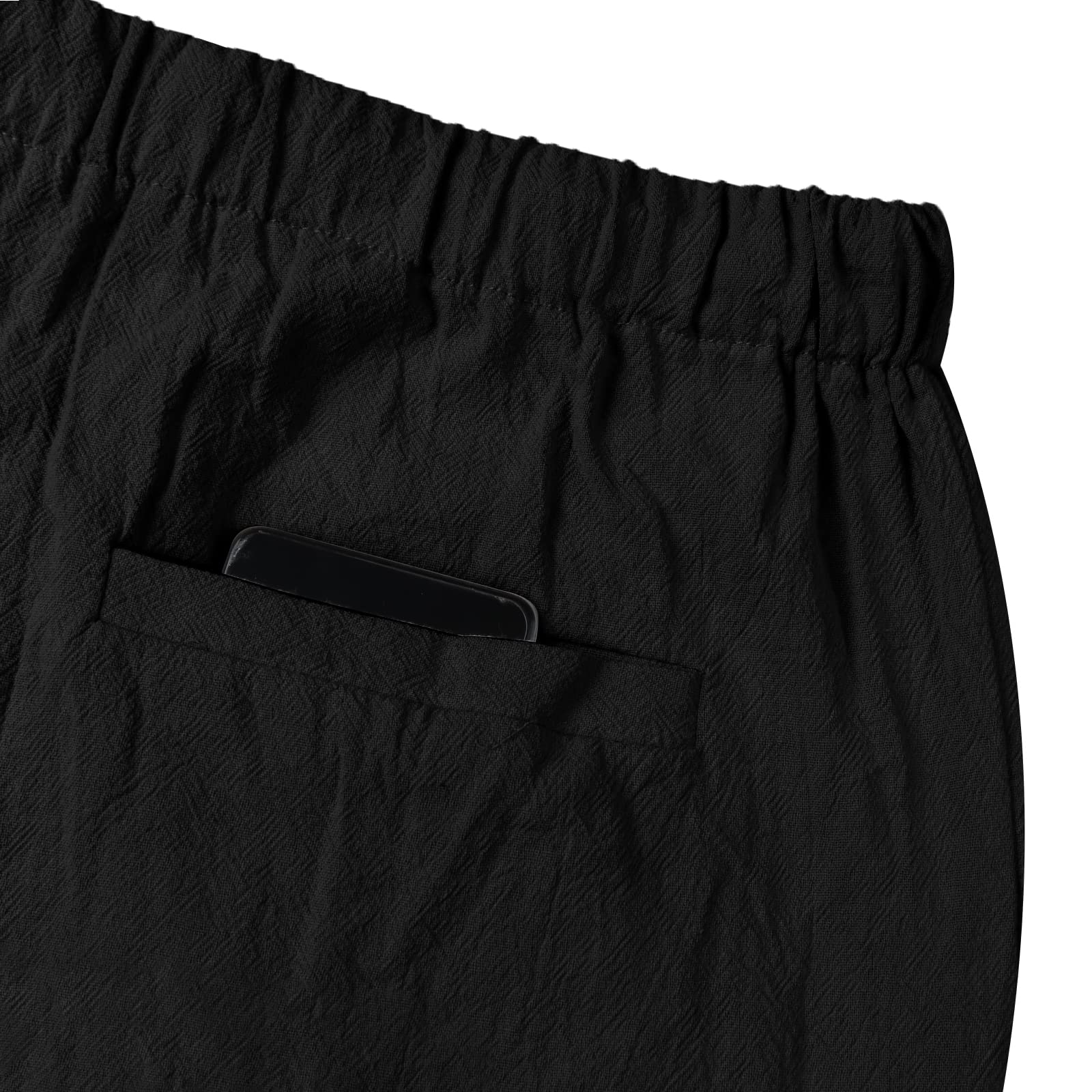 LVCBL Mens Black Linen Pants Elastic Waist Drawstring Trousers Casual Beach Pants Linen Yoga Pants,Black,M