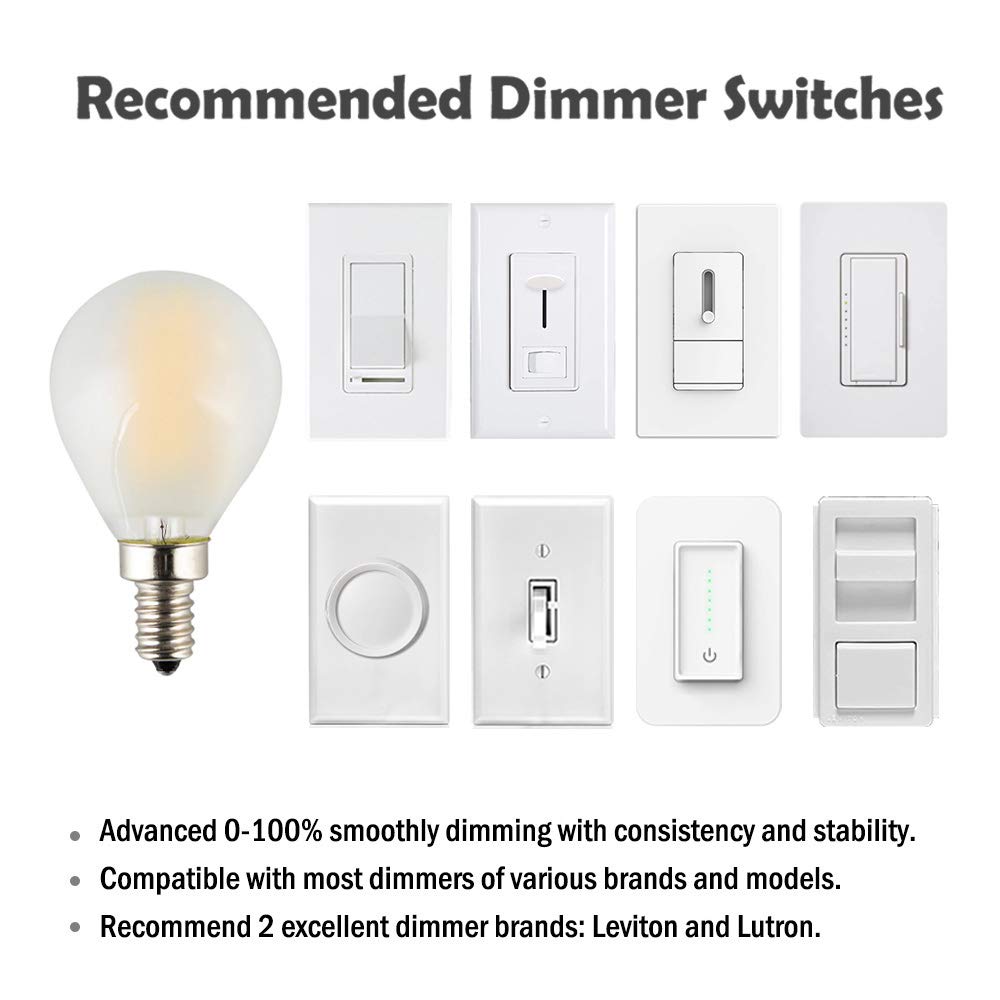 OPALRAY G45(G14) Mini Globe LED Bulb, 2W 200LM, Dimmable, 25W Incandescent Replacement, Warm White Light 2700K Filament Tungsten, E12 Candelabra Base Bulb, Eye-protected Frosted Glass Cover, 6 Pack