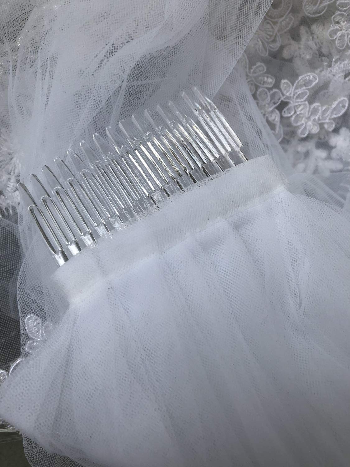 MisShow Women's Short 2 Tier Tulle Sheer Lace Wedding Bridal Veil with Comb,Ivory