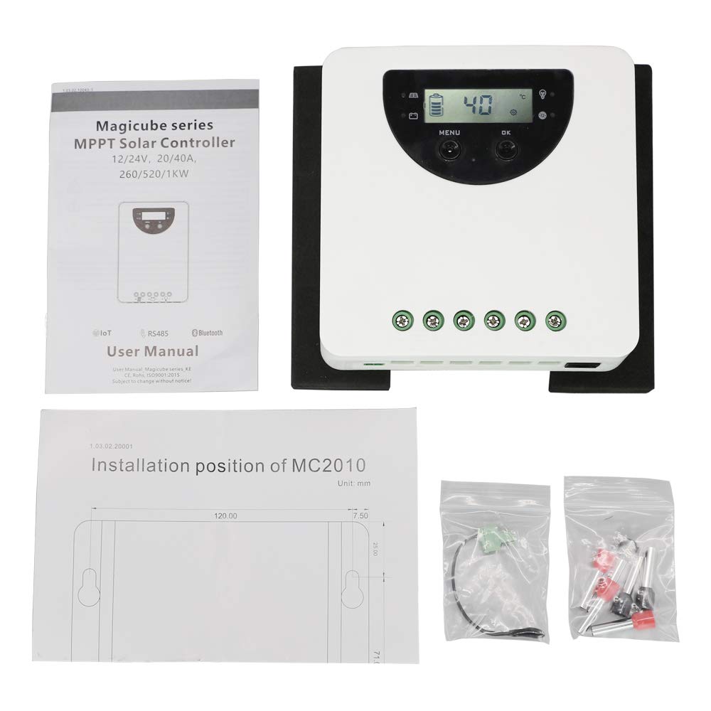 PowMr 20Amp MPPT Solar Charge Controller 12V/24V Auto, Solar Panel Charge Controller Mppt 100V PV Input Negative Grounded Solar Regulator with LCD Display for Gel Sealed Flooded Lithium Battery
