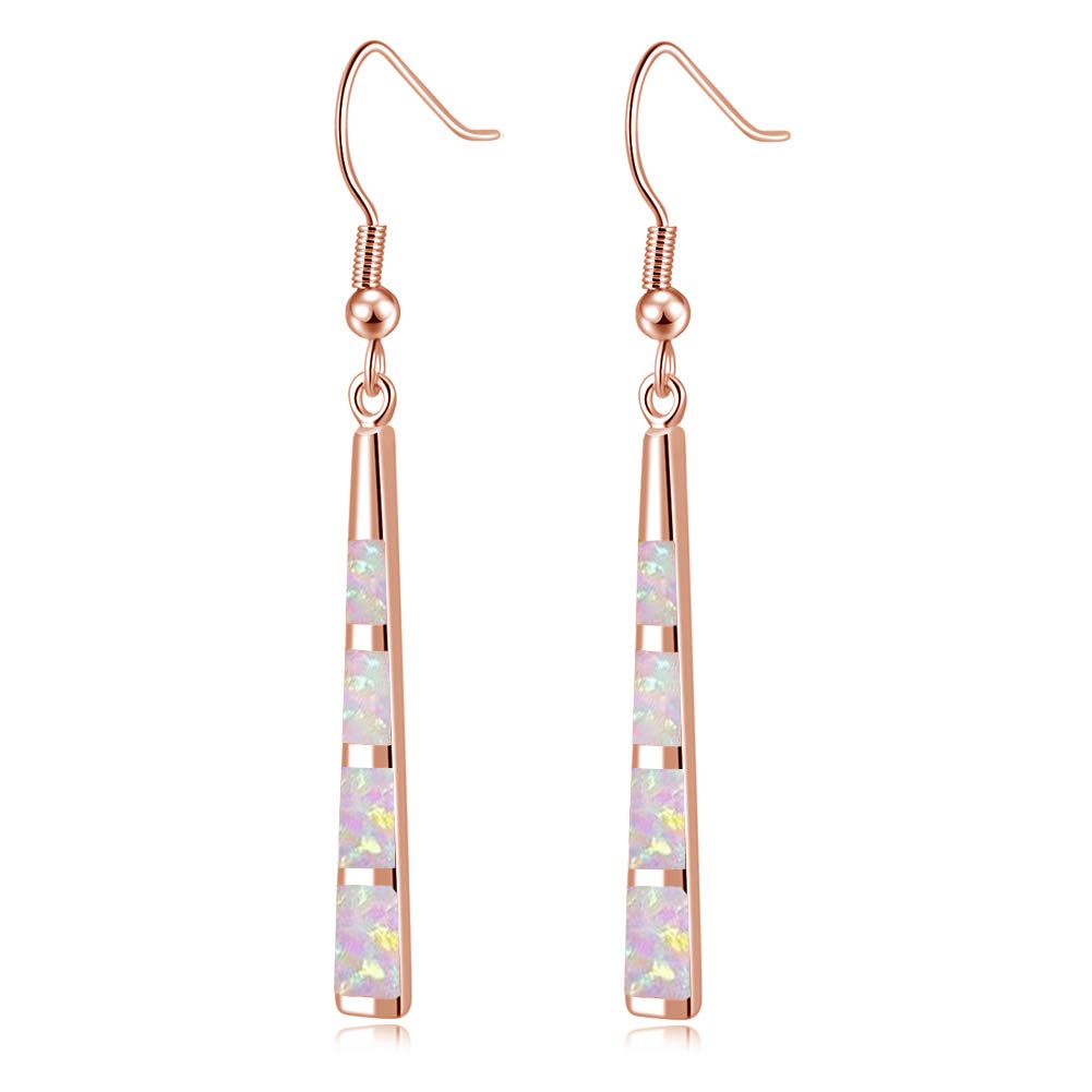 Opal Drop Earring-Rose Gold Plated Dangle Earrings Dangle Bar Earrings Women Jewelry Gemstone Dangle Earrings 2 1/8"