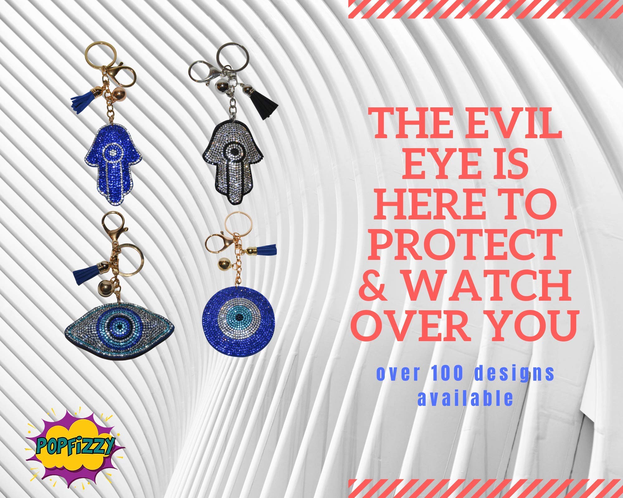 Popfizzy Evil Eye Keychain for Women Crystal Bag Charm Bling Purse Charm Crystal Backpack Clip for Girls Car Keyring