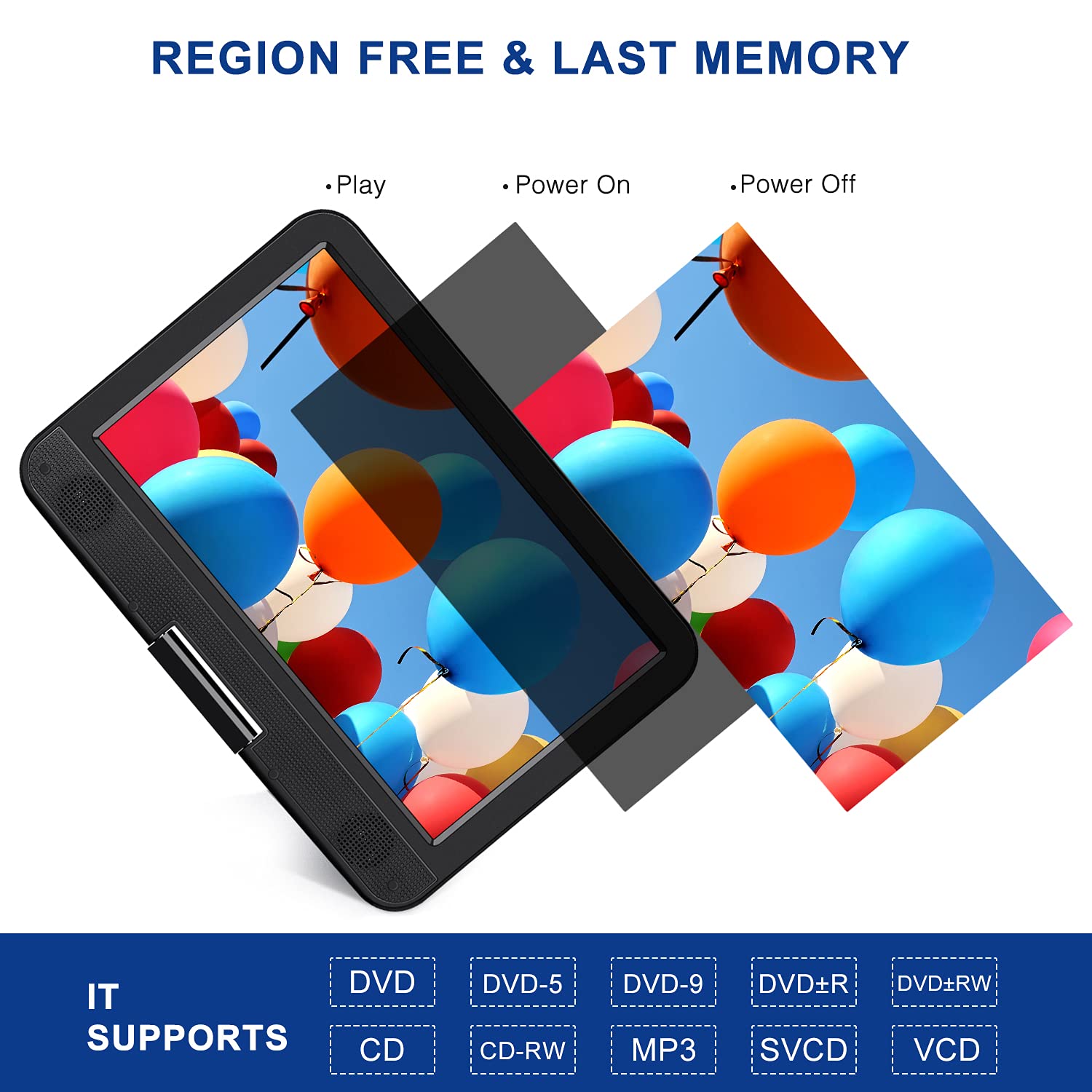 NAVISKAUTO 13" HD Portable DVD Player with HDMI Input, Swivel Screen, Rechargeable Battery, AV in/Out, Support 1080P Video