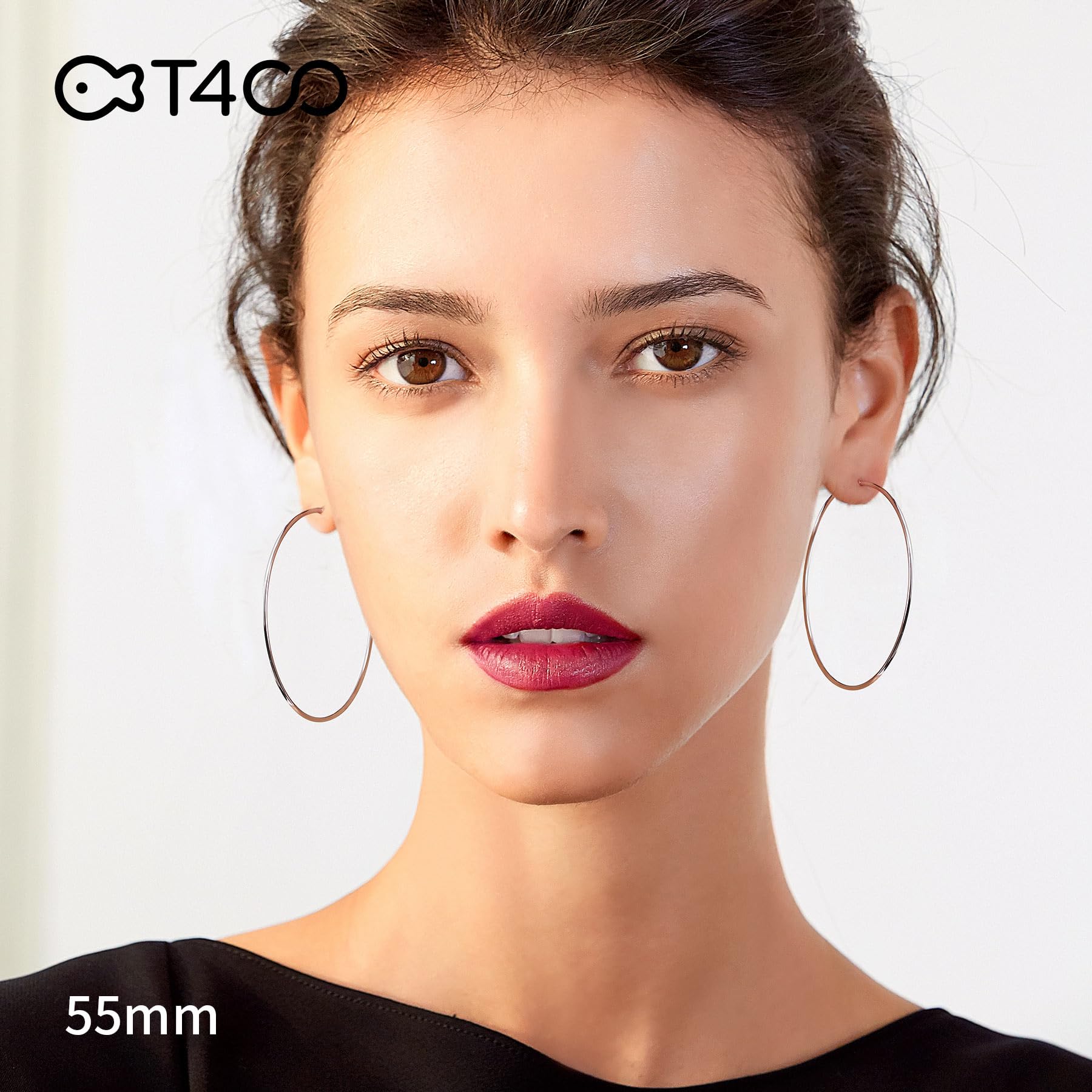 T400 925 Sterling Silver Hoop Earrings Large Thin Lightweight Round Hoops for Women 75mm