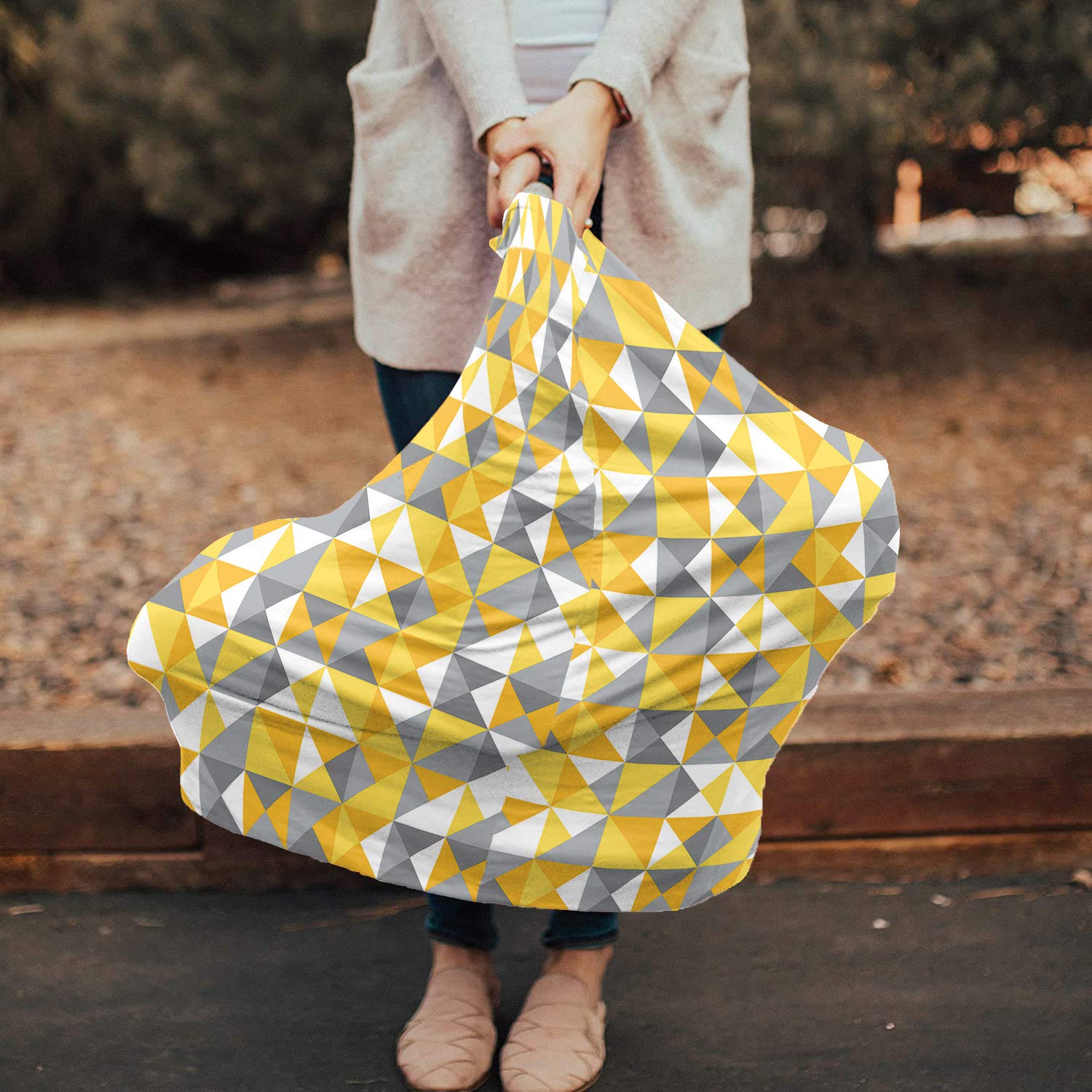 Modern Geometric Nursing Cover for Breastfeeding, Soft Multi Use for Baby Car Seat Covers Canopy Shopping Cart Cover Scarf Stroller Cover, Triangle Pattern Mosaic Design Yellow Grey