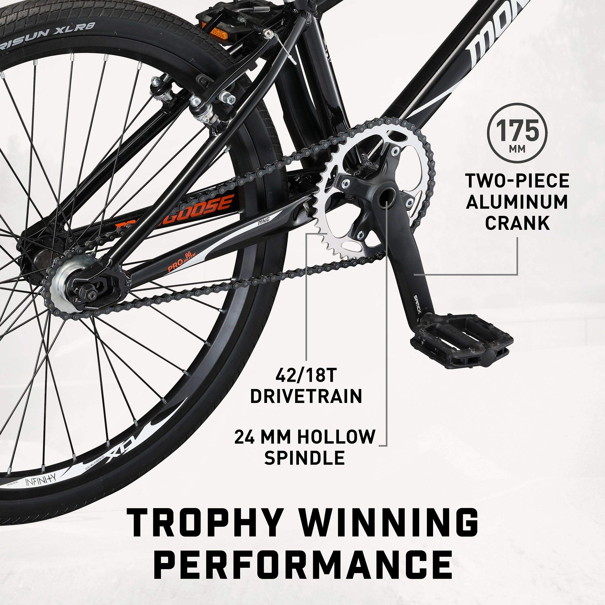 Mongoose Title Elite Pro BMX Race Bike with 24-Inch Wheels in Black for Advanced and Returning Riders, Featuring Professional-Grade 6061 Tectonic T1 Biaxial Hydroformed and Butted Aluminum Frame