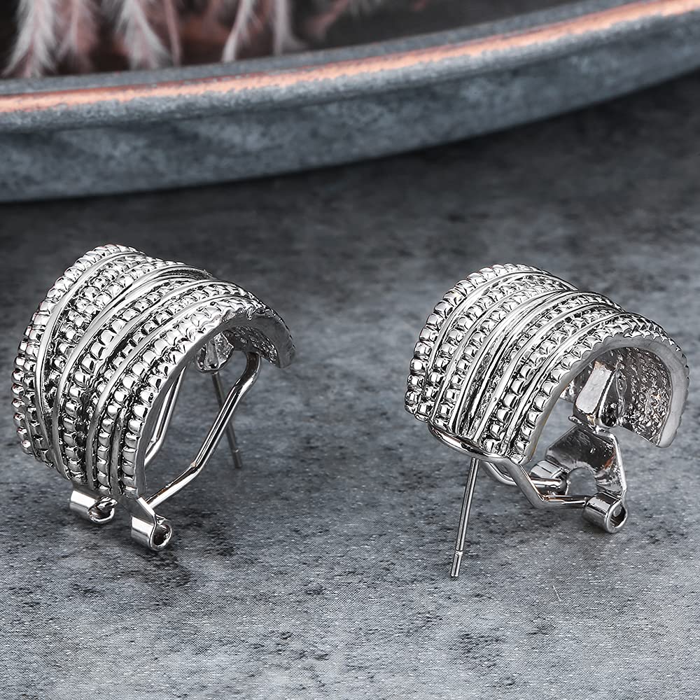 Mytys Two Tone Earrings for Women Gold and Silver Rose Gold Crossover Half Hoop Statement Designer Stud Earrings (style 2)