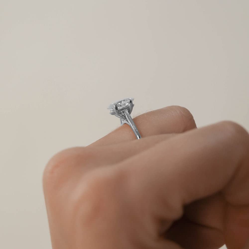 RITZIN Elongated Oval Cut 2 Carat White Moissanite Solitaire Engagement Rings in 925 Sterling Silver - 6