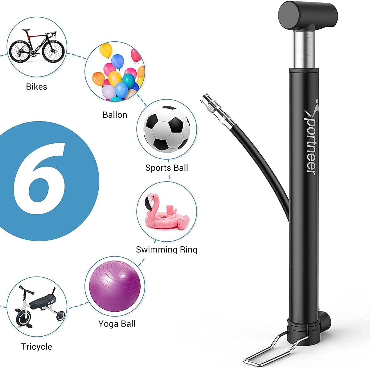 Sportneer U-Shaped Bike Lock with Keyless Design, 10mm Zinc Alloy U-Lock, 5-Feet Steel Cable, Adjustable Mounting Bracket, 130 PSI Inflating Capability